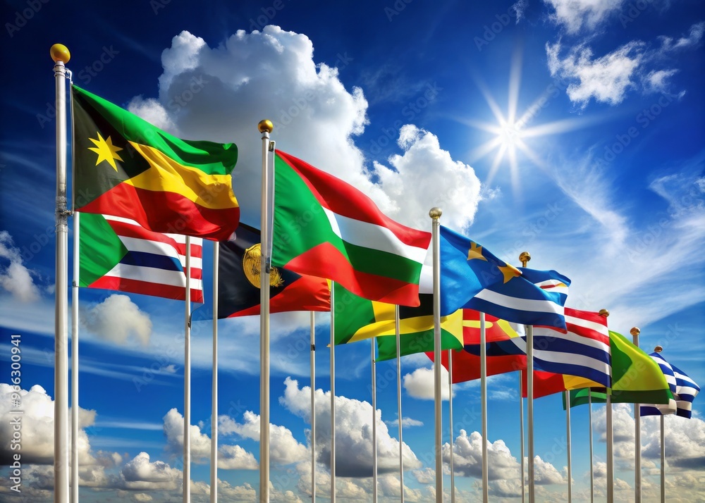 Vibrant colors of Africa's national flags waving together in unity ...