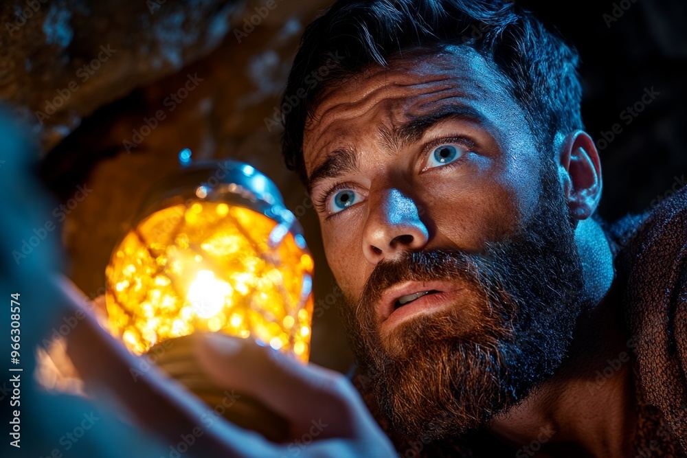 Jesus as the light of the world, holding a glowing lantern, guiding the ...