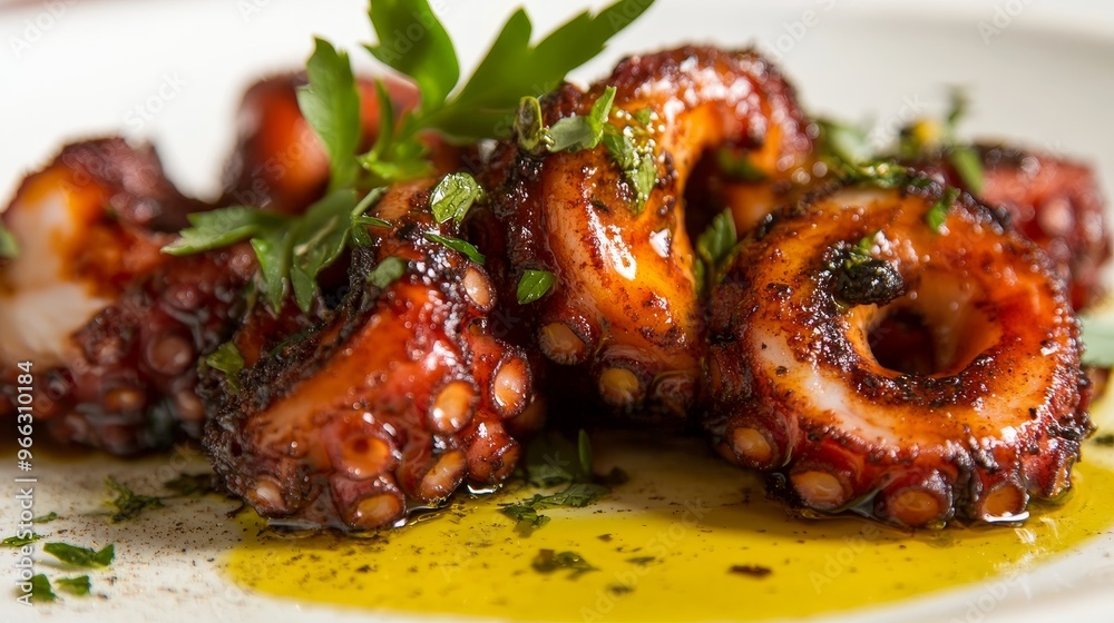 This image showcases a mouthwatering dish of grilled octopus prepared ...