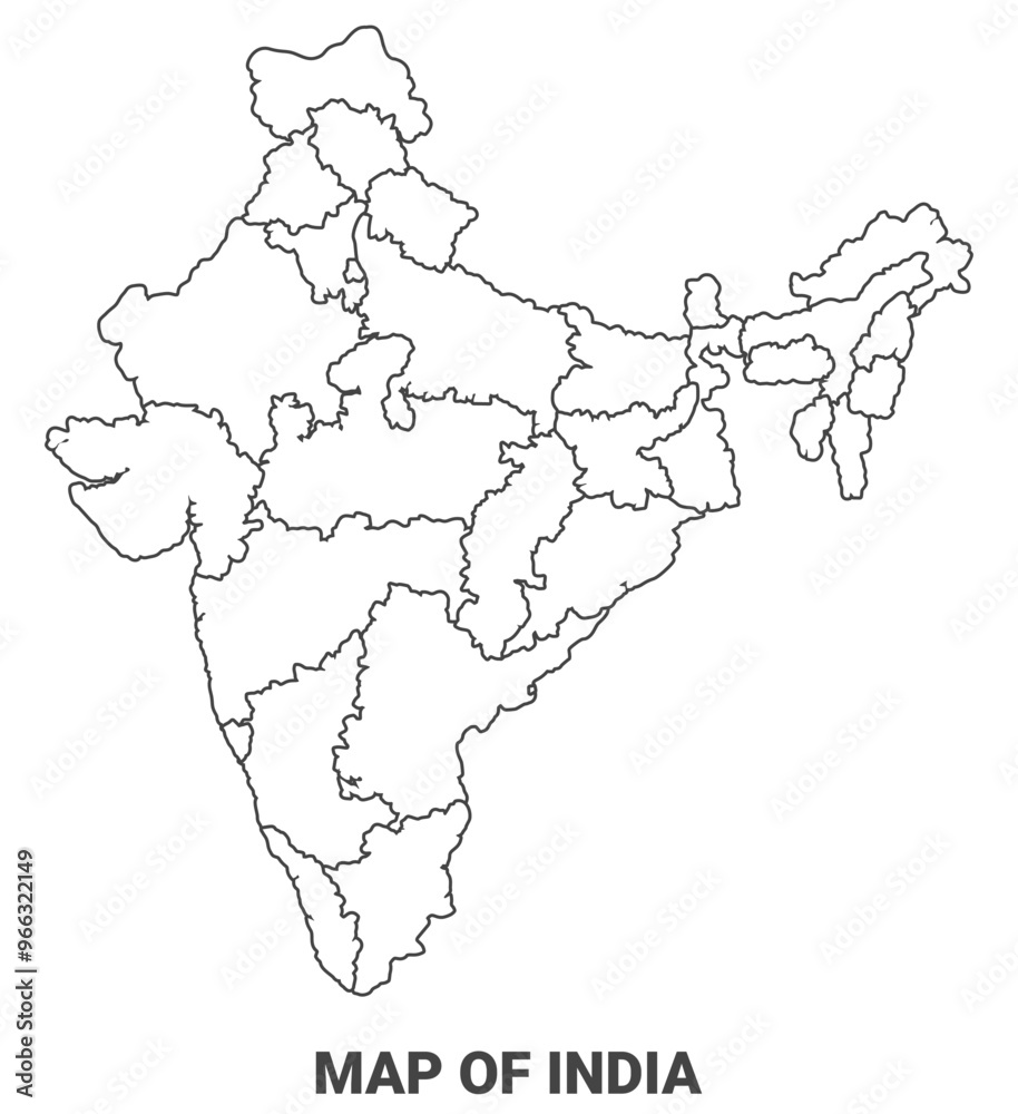 Outline India map with borders of region vector illustration Stock ...