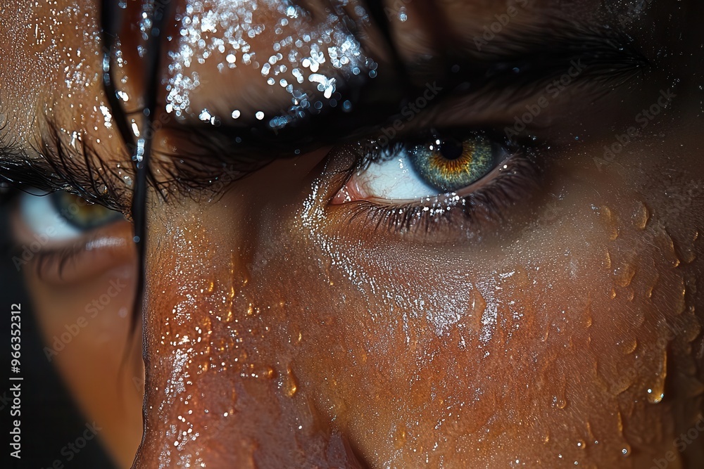 emotional closeup of glistening tears rolling down smooth skin ...