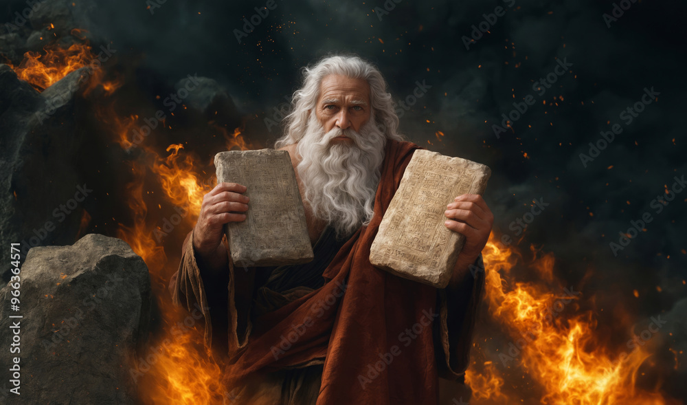 Moses and the Ten Commandments from God on Stone Tablets. Stock Photo ...