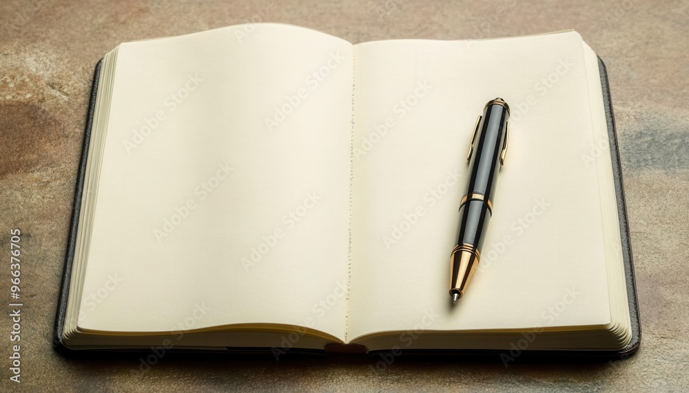 Blank page in a notebook with a pen, ready for writing a new chapter ...