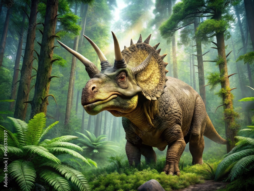A prehistoric triceratops dinosaur with a prominent bump on its ...