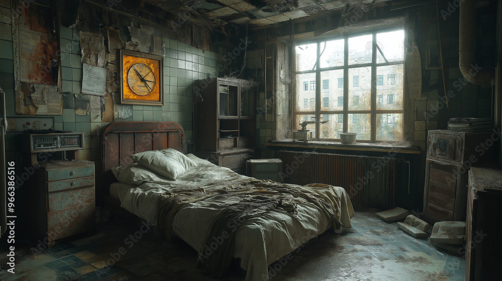 Desolation of Care: A Derelict Hospital Room with Rusted Medical ...
