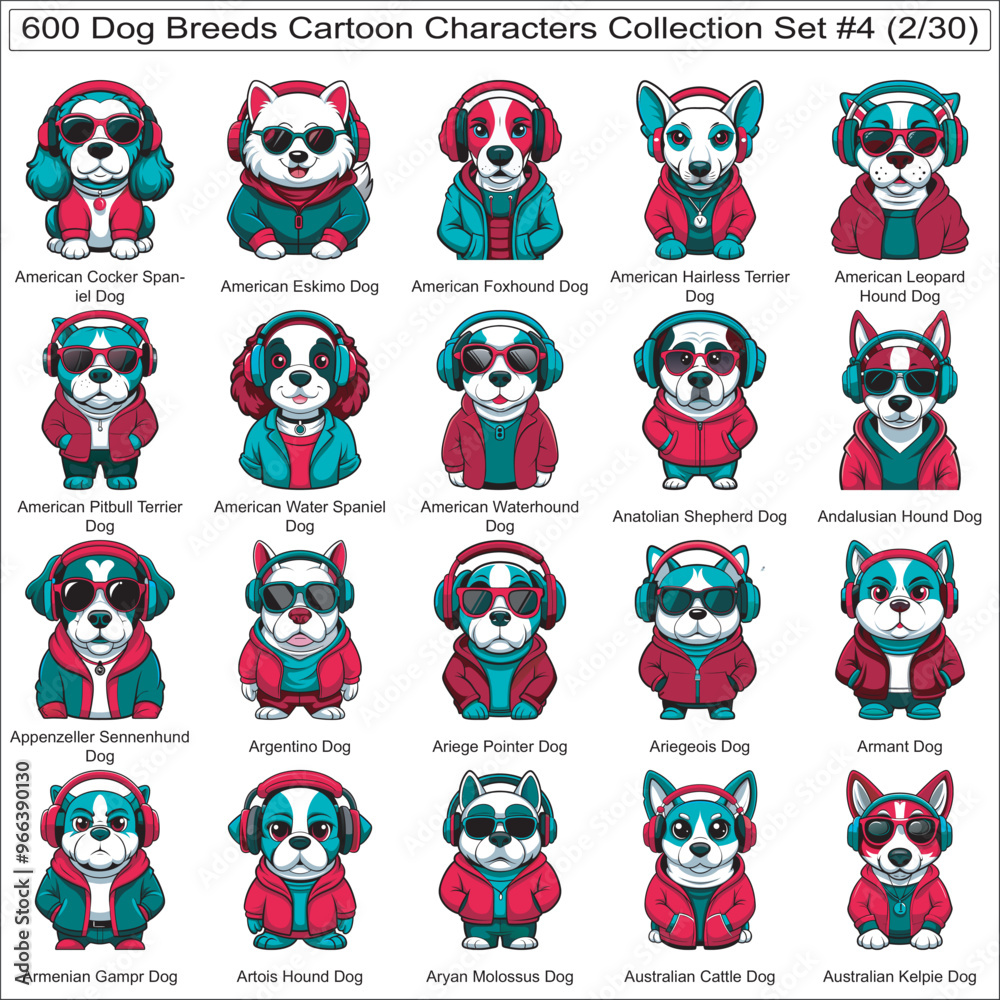 Dog Breeds Cartoon Characters Collection Set of 600 Dog Faces Isolated ...
