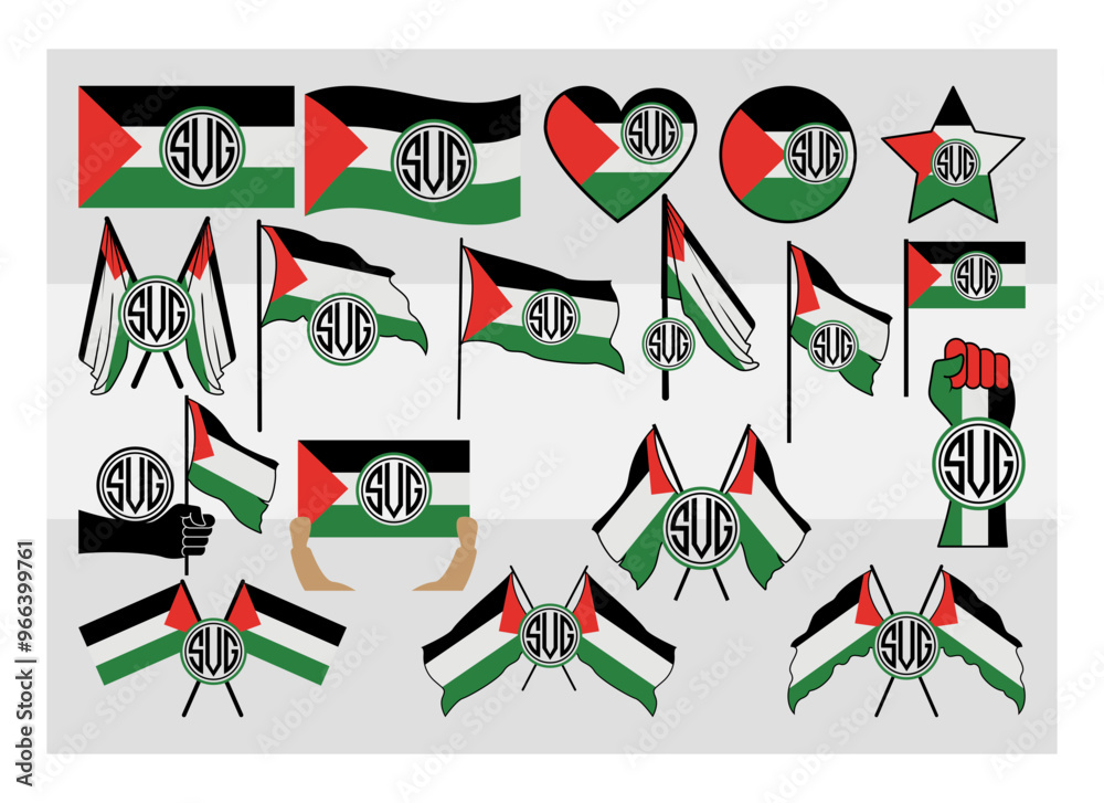 Palestine Flag Circle Monogram SVG Silhouette Bundle, Palestine ...