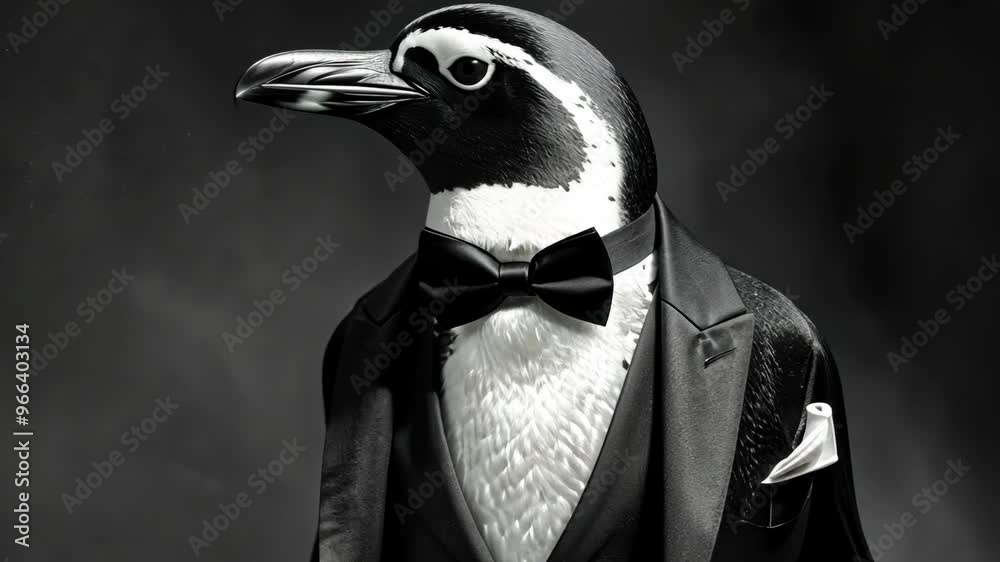 A stylish penguin in a tuxedo strikes a pose, bringing elegance and ...