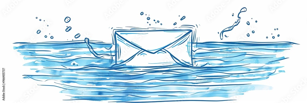 Continuous one line mail envelope letter drowning illustration. Email ...
