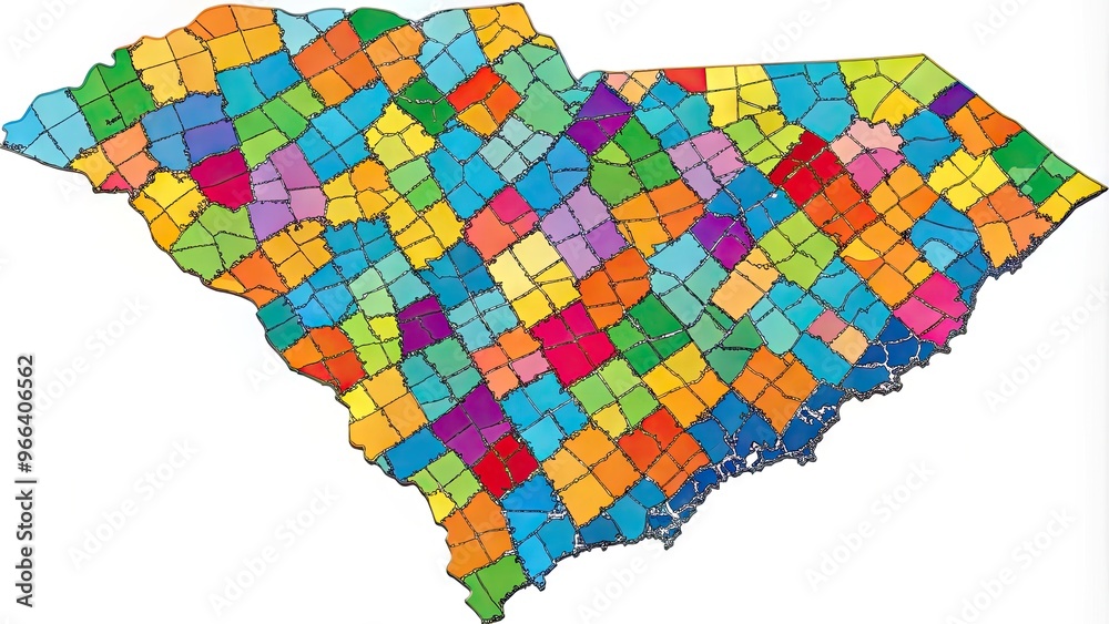 Colorful illustrated map of South Carolina showcasing 46 counties with ...