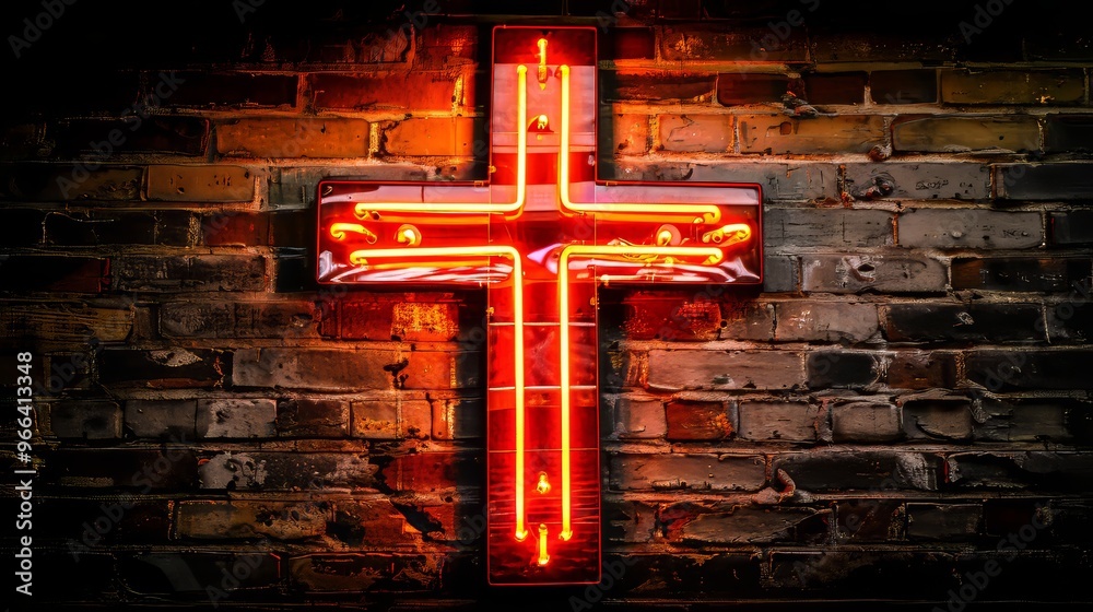 Illuminated neon cross of jesus christ a symbol of faith and ...