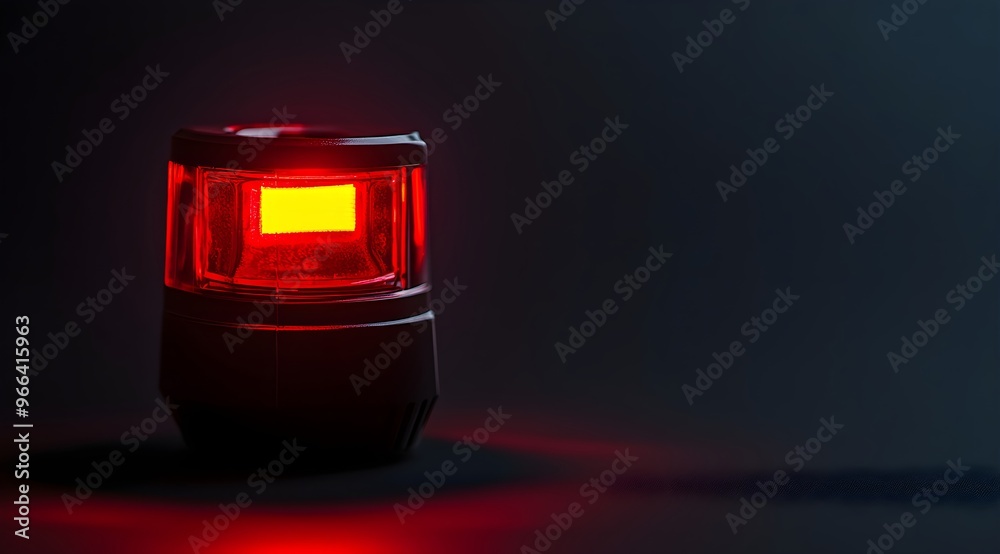 Red rotating siren emergency warning light with black base on dark ...