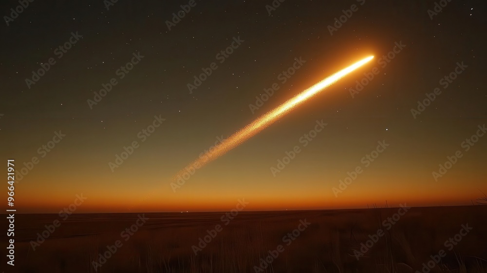 fiery comet streaking across night sky leaving trail of radiant energy ...