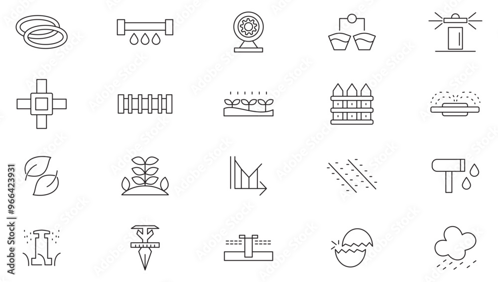 Irrigation system line icon collection. Smart farm, farming technology ...