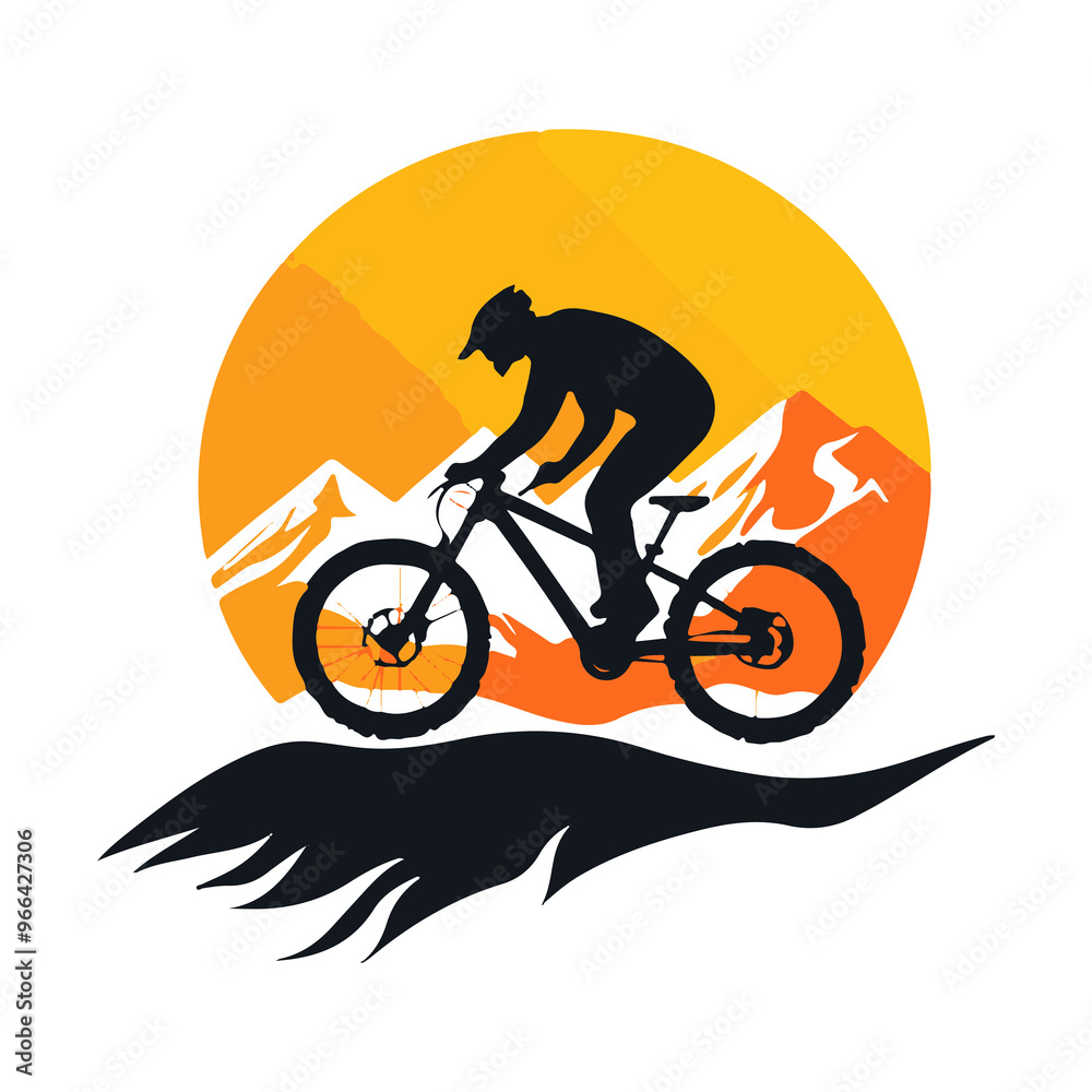 Minimalist mountain bike (MTB) logo featuring a bold bike silhouette ...