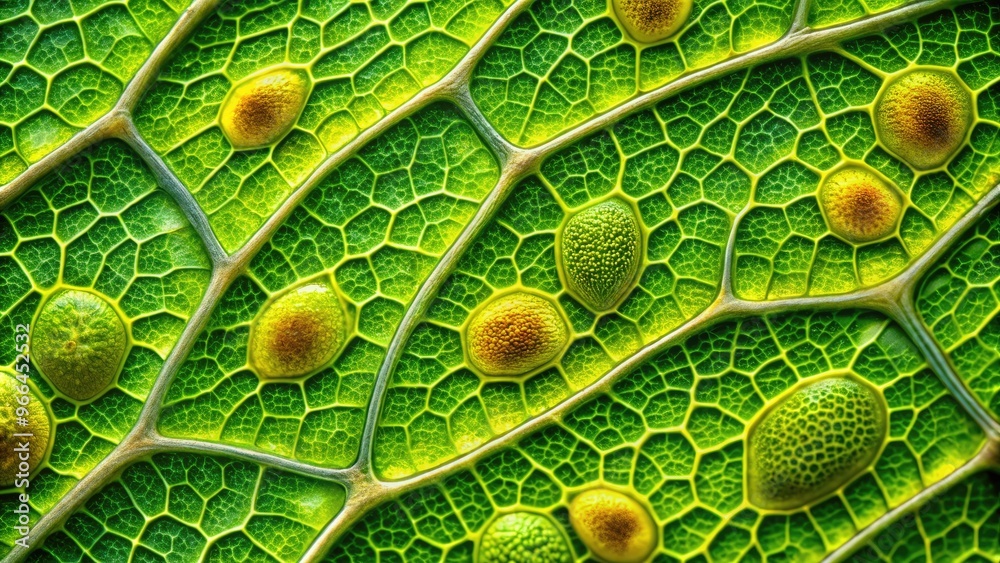 Microscopic image of stomata on a green leaf surface, showcasing open ...