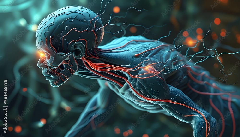 Digital exploration of the human body showcasing glowing neural and ...