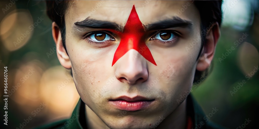 Portrait of a young adult with a stylized, modernized, and abstracted ...