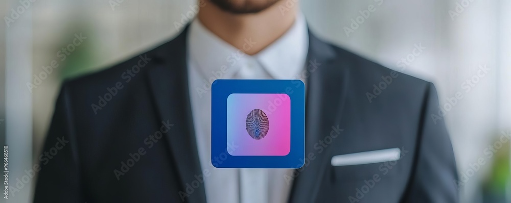 Holographic ID card, fingerprint verification, modern corporate ...