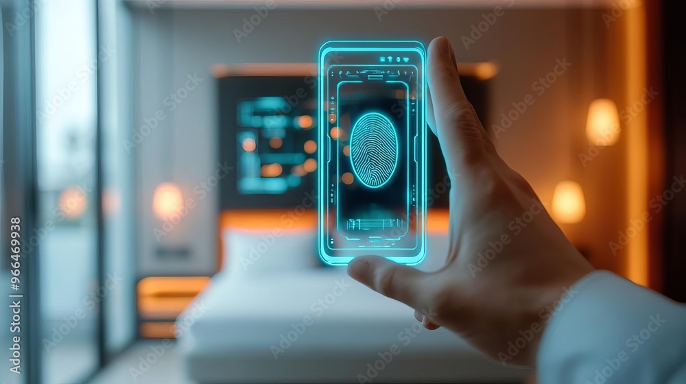 Virtual hotel room access, holographic fingerprint scanner, smart ...