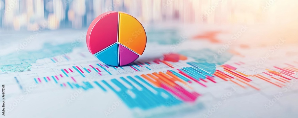 Colorful pie charts and bar graphs overlaid on a digital map ...