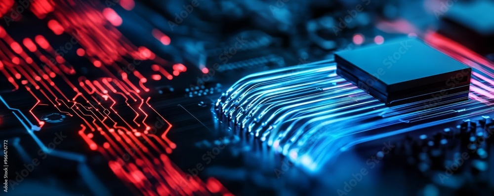 Quantum computer emitting energy waves visualizing quantum data processing, quantum computing ...