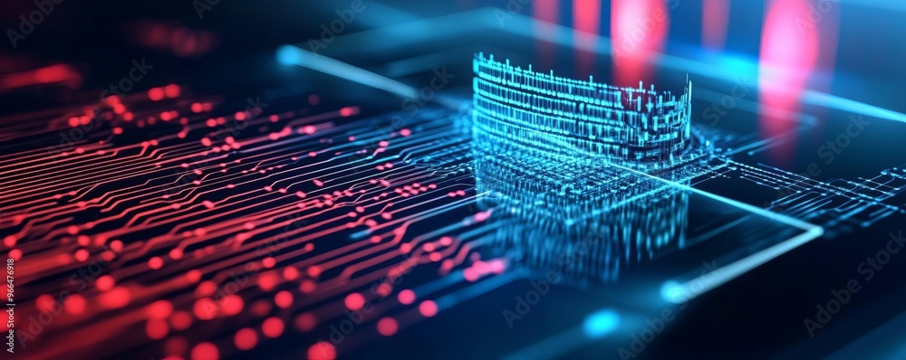 Quantum computer emitting energy waves visualizing quantum data processing, quantum computing ...