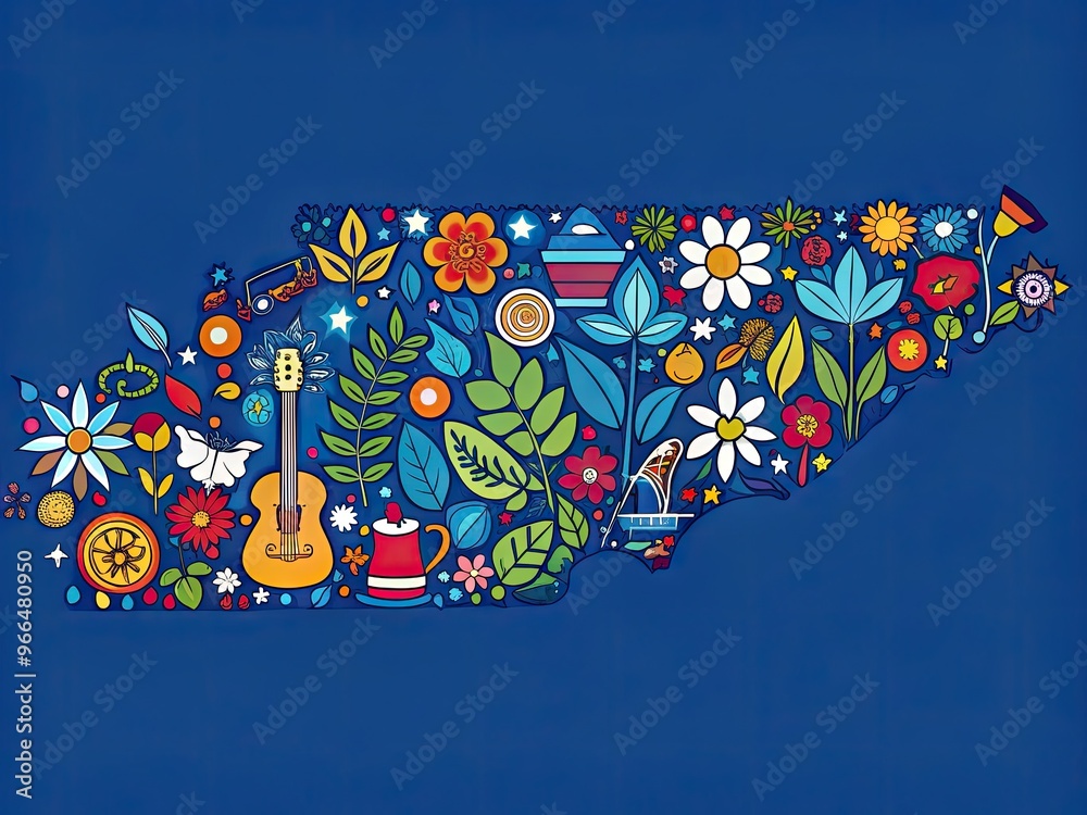 Vibrant illustration of the State of Tennessee's outline filled with ...