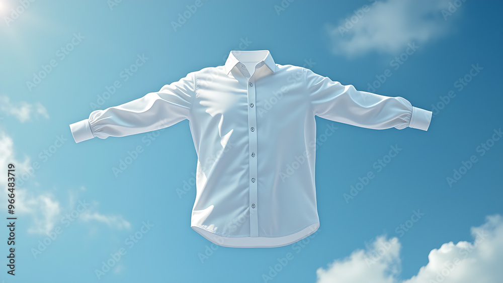 White shirt with ghost model floating in blue background. Snow-white ...