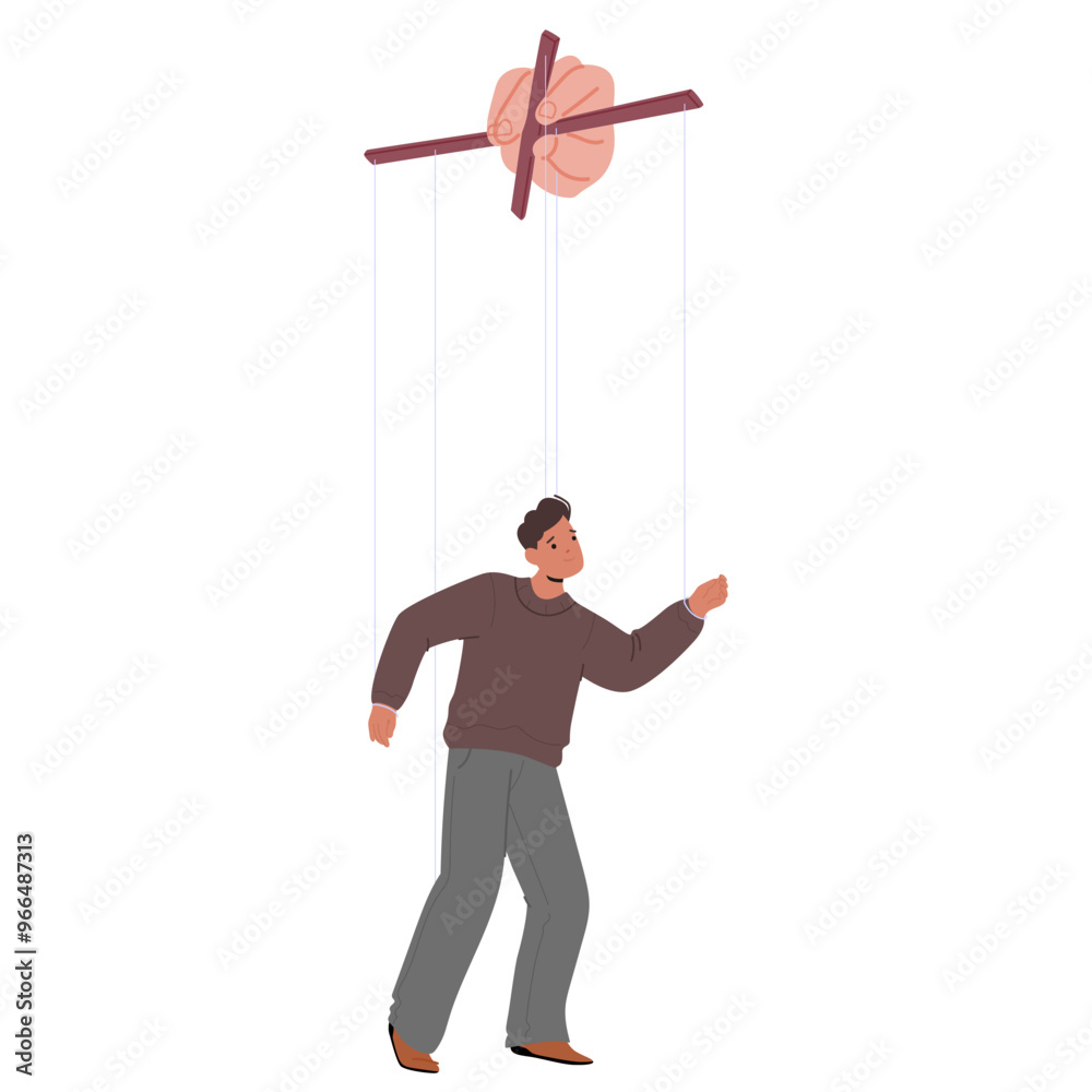 Character Controlled By Puppeteer Strings. Vector Illustration Depicts ...