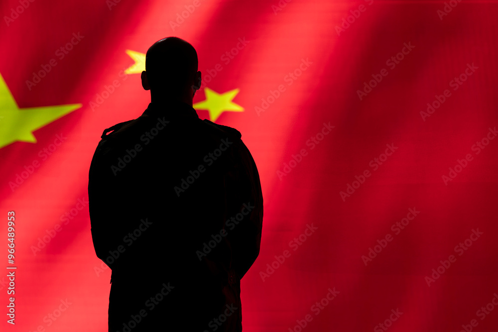 CCP government agent standing proud in front of Chinese flag, feeling ...