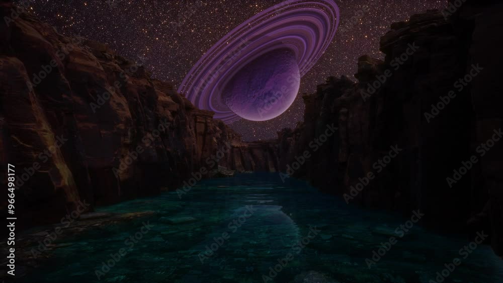 A majestic canyon submerged in pristine water under the glow of stars ...