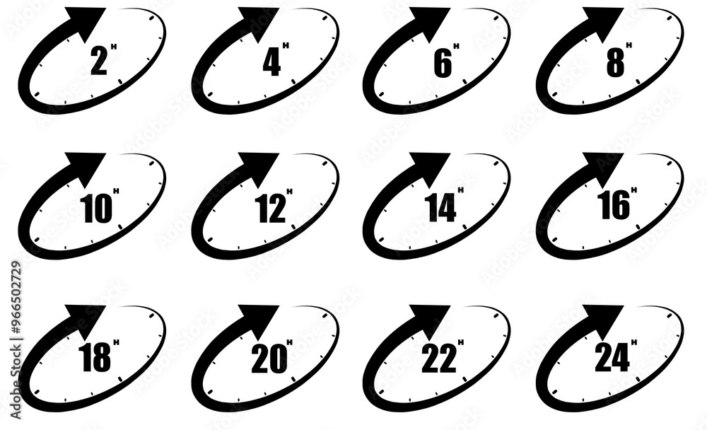 2, 4, 6, 8, 10, 12, 14, 16, 18, 20, 22, 24 hours, black icon symbol ... 2, 4, 6, 8, 10, 12, 14, 16, 18, 20, 22, 24 hours, black icon symbol ...