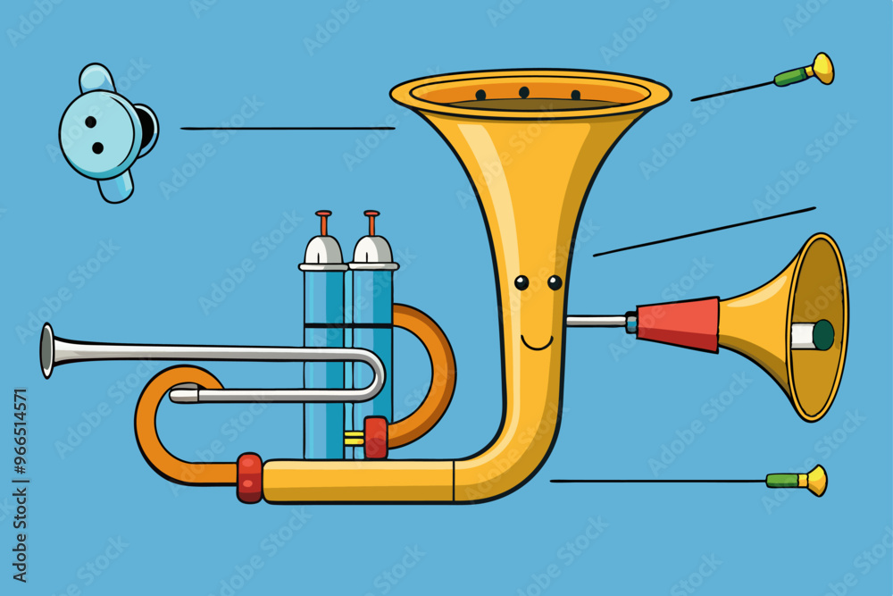 explain the parts of a baritone horn, vector illustration cartoon Stock ...