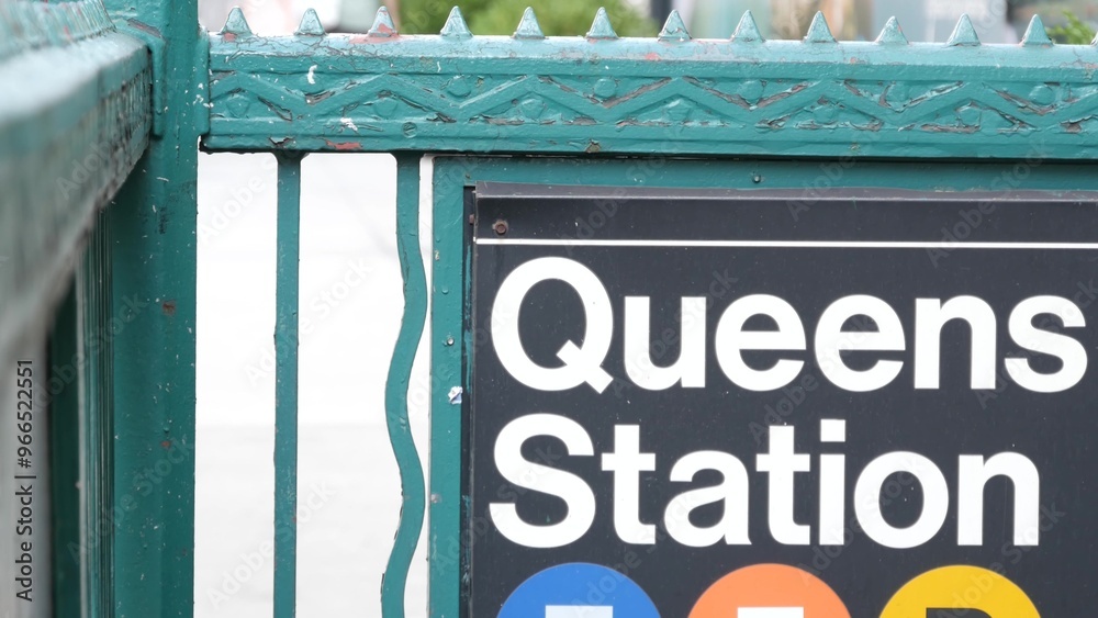 New York subway sign, Queens underground metro station. Metropolitan ...