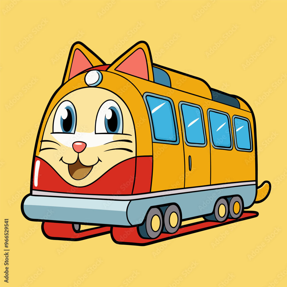 train in the shape of a cat front view, vector illustration cartoon ...