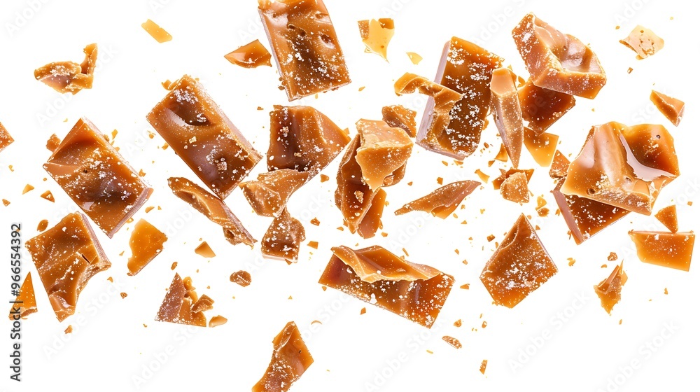Sweet Toffee Candy Explosion Chunks Broken and Isolated Flying in the ...