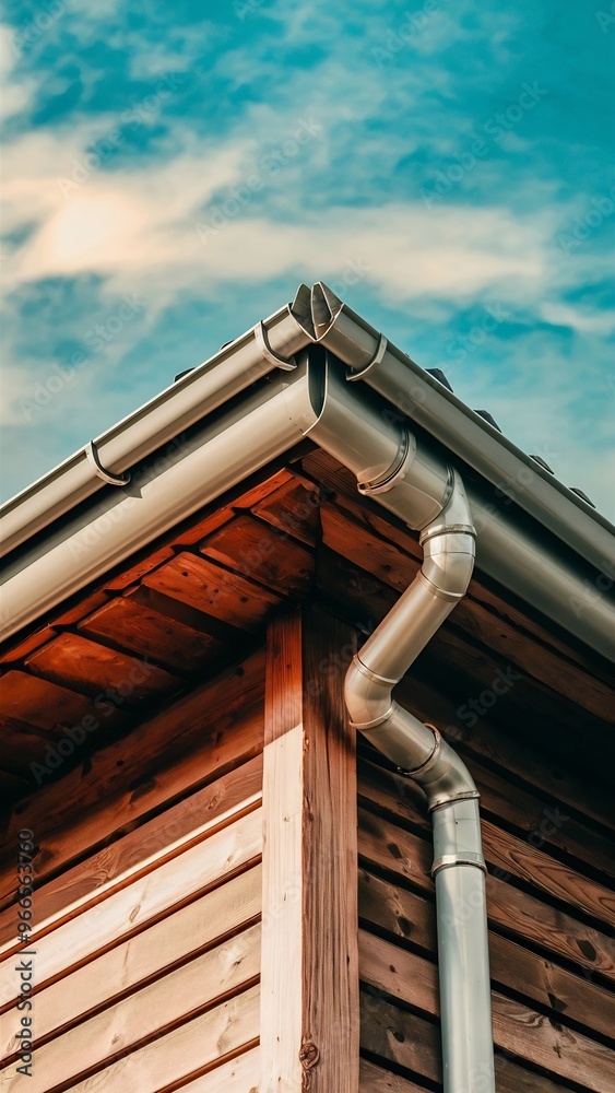 Roof gutter pipeline sysem on corner of house building rn gutter with ...