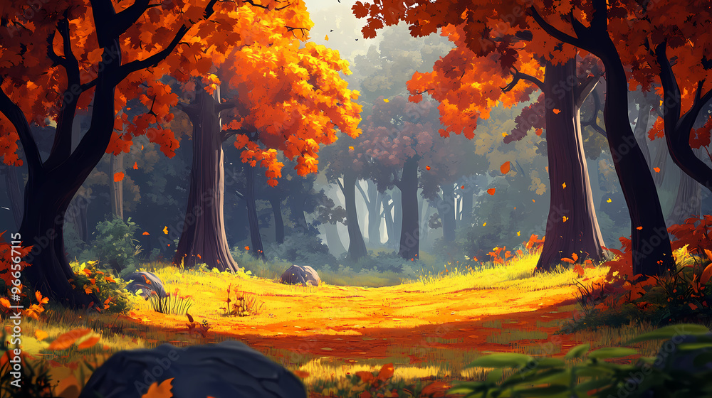 Cartoon-inspired deep forest scenery, crafted as a backdrop for video ...