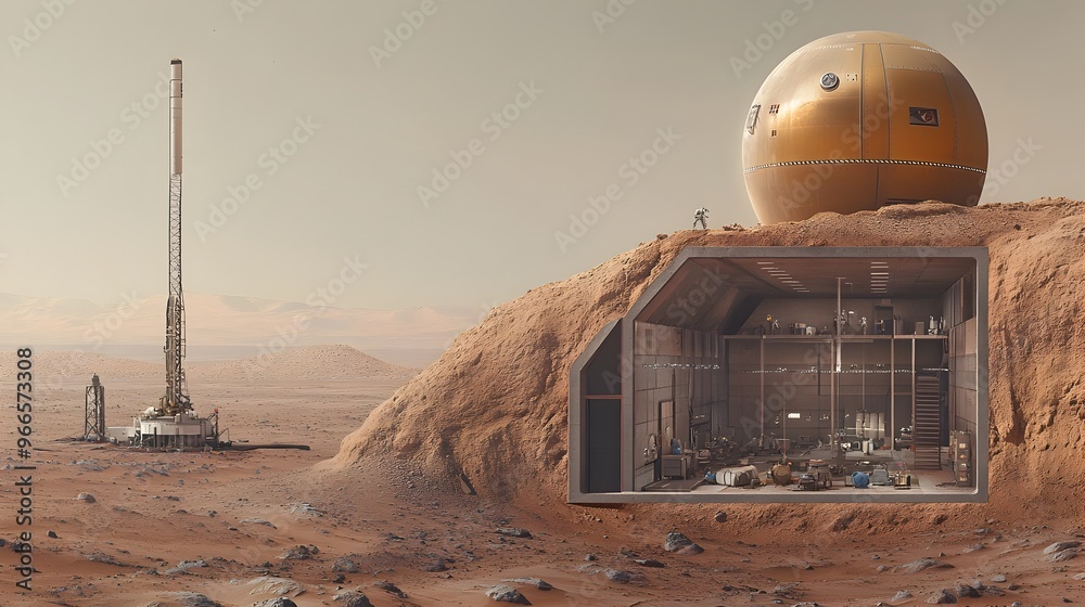 Cross Section View of a Futuristic Martian Habitat Designed for ...