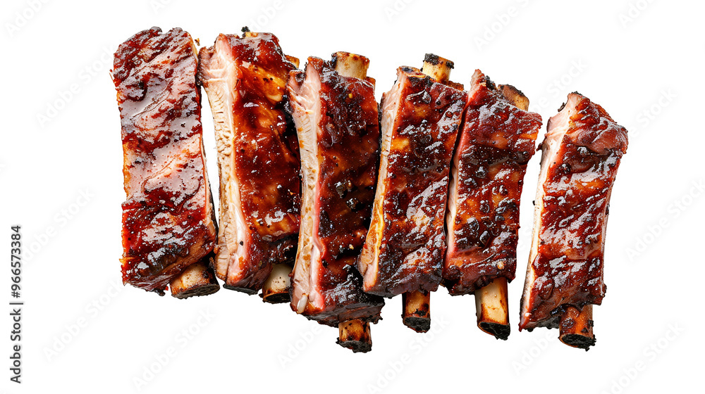 Dry rub ribs, multiple angles view side top front group slice cut ...