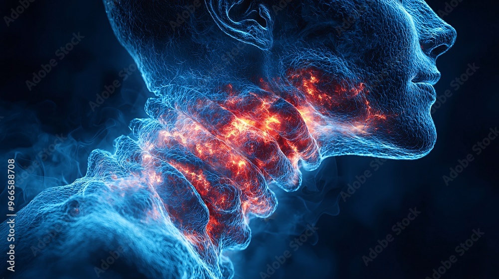 An abstract image showing a neck with tight, spiraling shapes to ...