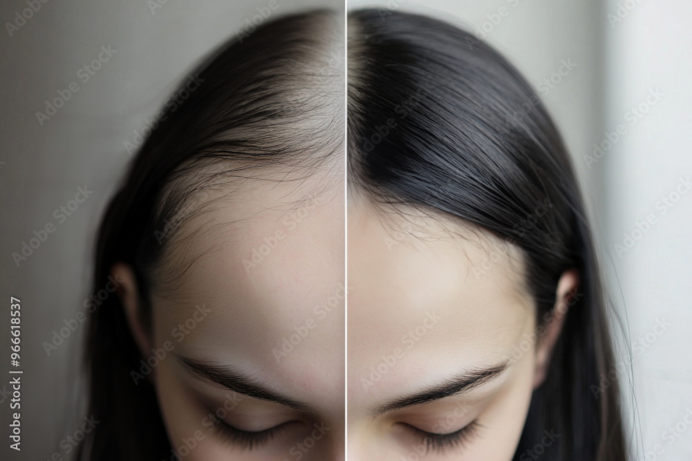 Hair growth comparison before and after. Banner for hair treatment ...