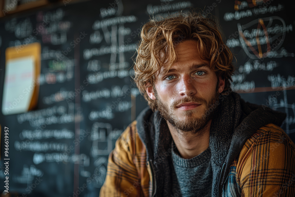 A mathematician working on advanced calculus problems, with formulas ...