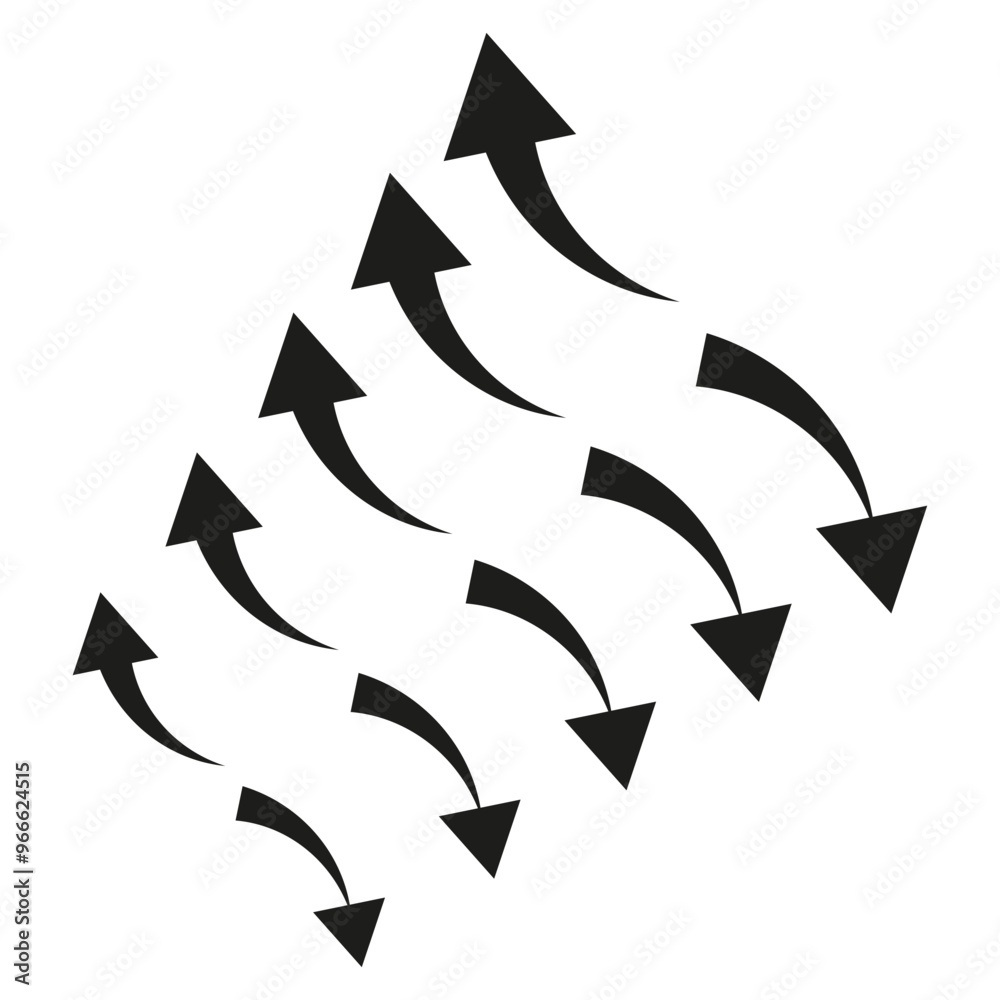 Curved arrow icons. Upward pointing arrows. Dynamic movement symbols. Abstract arrow shapes ...