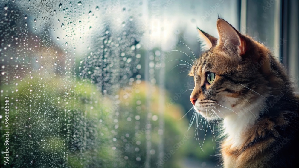 Cat looking out a rainy window with curiosity and fascination, cat ...