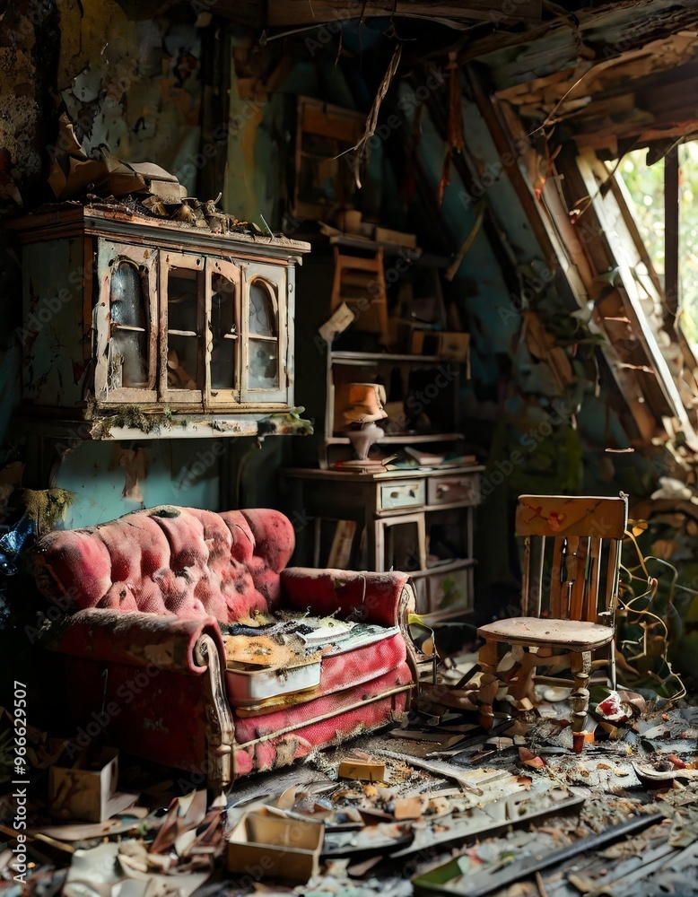 Explore the eerie beauty of an abandoned room filled with vintage ...