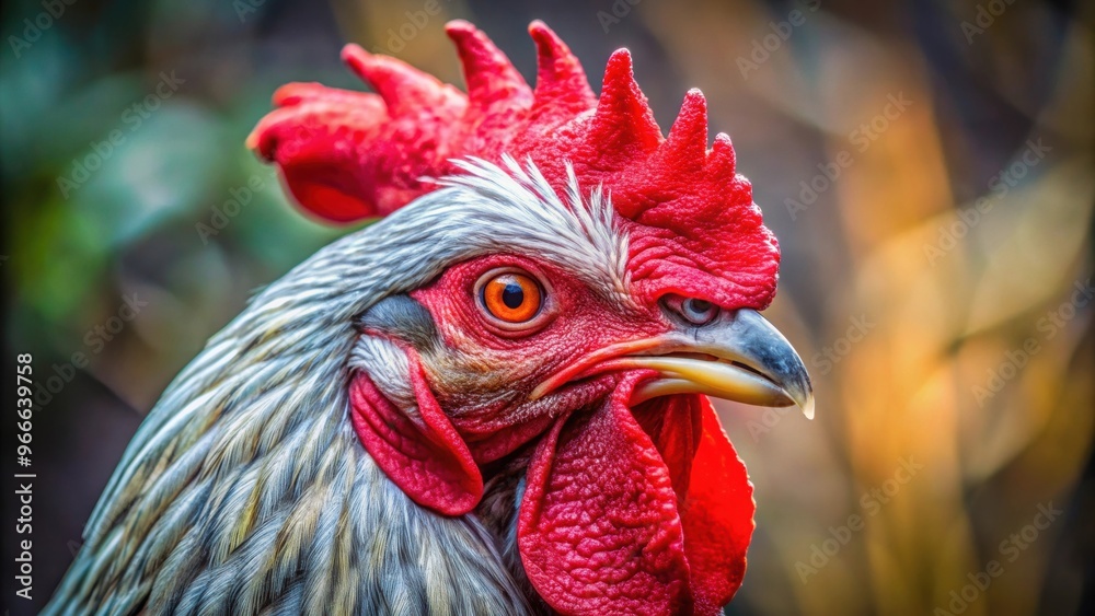 Swollen faced rooster with red eyes, diseased, rooster, swollen face ...