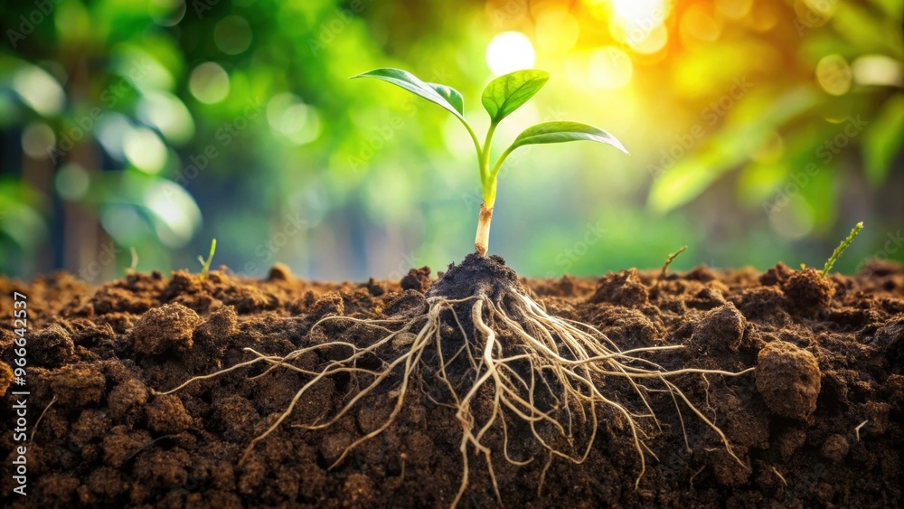 Plant roots growing in soil texture, agricultural background, roots ...