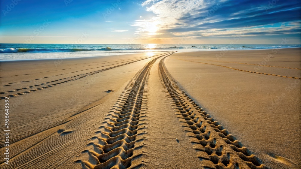 Tire track marks left in the sand on a beach , tracks, pattern, texture ...
